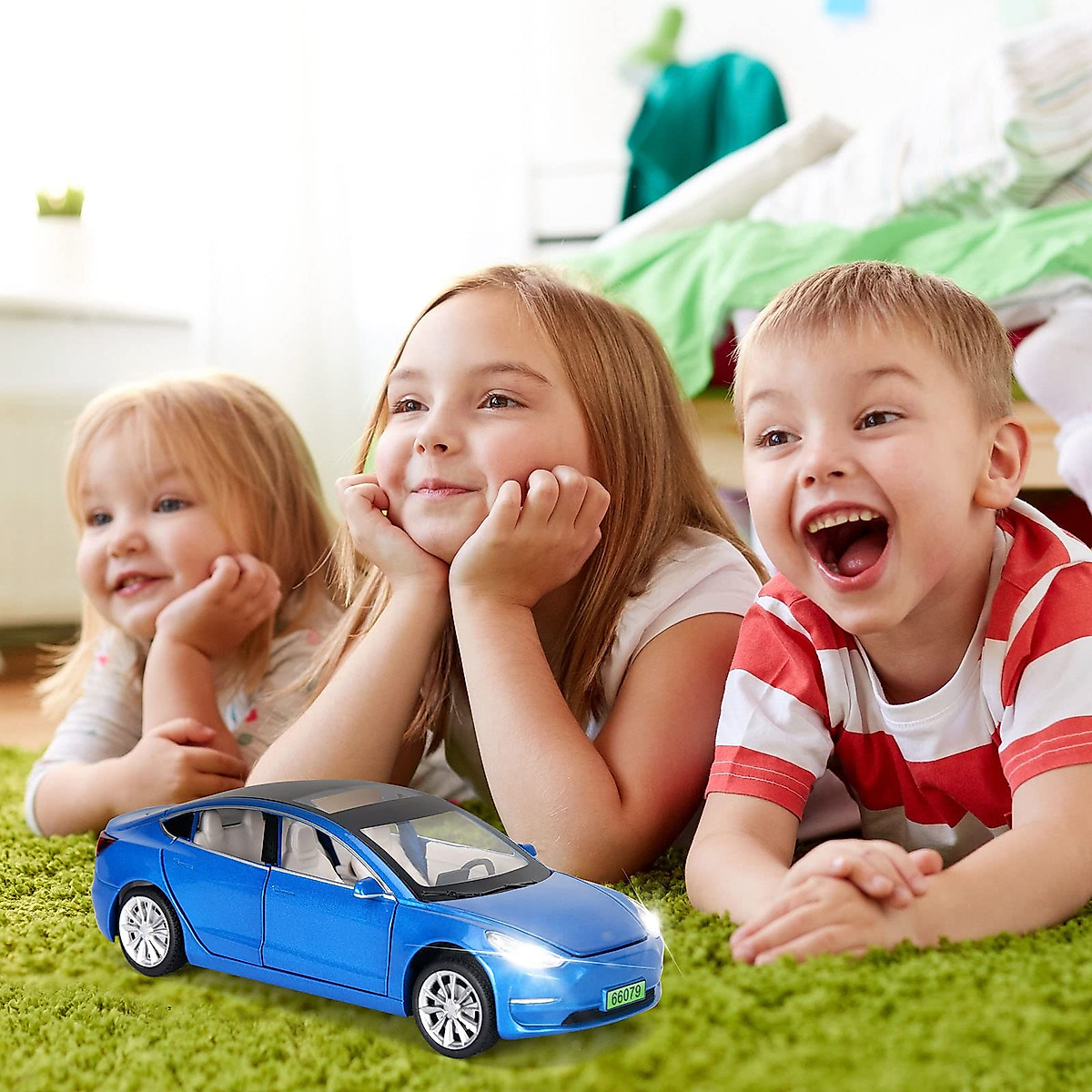 MYJJTYS Toy Car 1/32 Model 3 Metal Die Casting Pull Back Car for 3 4 5 6 7 Year Old boy Toy with Sound and Light,Blue