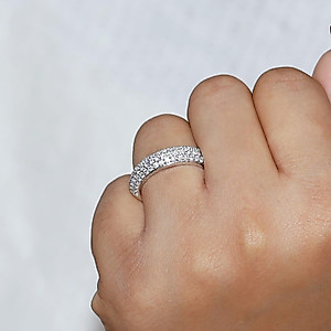 SAVEARTH DIAMONDS 1.00 Carat Round Lab Created Moissanite Diamond 3 Row Eternity Wedding Band Ring In 14K White Gold Over Sterling Silver (1.00 Cttw) Size-8