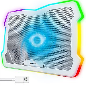 KLIM Ultimate + RGB Laptop Cooling Pad with LED Rim + New 2024 + Gaming Laptop Cooler + USB Powered Fan + Very Stable and Silent Laptop Stand + Compatible up to 17" + PC Mac PS5 PS4 Xbox One - White