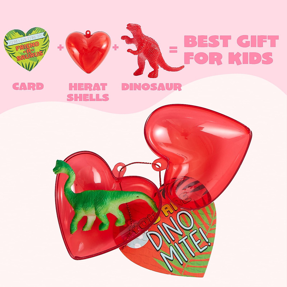 JOYIN 28 Pack Valentine Day Gift for Kids, Dinosaur Toys Figures Filled Hearts with Valentine Cards for Kids Classroom Exchange Party Favors, Valentine Gift Exchange, Game Prizes Carnivals Gift