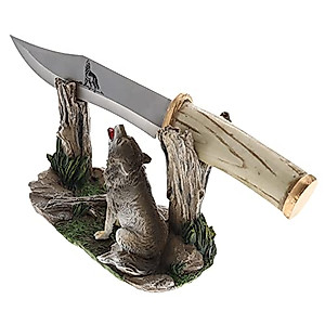Deleon Collections Decorative White Wolf Knife - Majestic Howing Wolf Display Stand - Rustic Lodge Decor