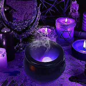 Libima Halloween Cauldron Mister 12 LED Fogger Mist Maker Witches Cauldron Witch Jar Atomizer Lamp Punch Bowl Candy Fire Flame Bucket Fogger Misting Cauldron Halloween Home Outdoor Party Decorations