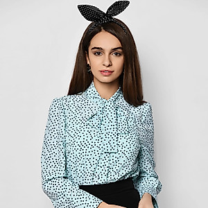 Costume Headband White Polka Dot Bandana Wire Headband Halloween Dress up Retro Hairband Headwrap Hair Accessories for Women(Small Dots,Black)