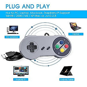Rii Game Controller, SNES Retro USB Controller, Classic Gamepad Joystick, PC Super Classic Joypad Gamestick for PC, Raspberry Pi, Windows MAC Liunx, Android GP100 (Grey, 2 Pack)