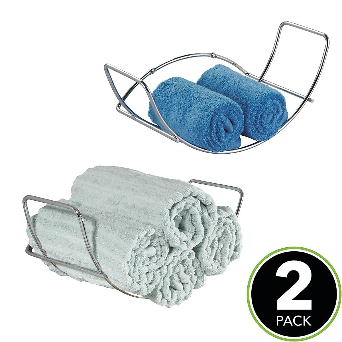 mDesign Modern Decorative Metal Bathroom Wall Mount Towel Rack Organizer for Storage of Bath Sheets, Washcloths, Hand or Face Towels - 2 Pack - Chrome