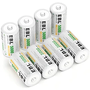 EBL Rechargeable C Batteries 5000mAh Ni-MH C Size Battery, Pack of 8