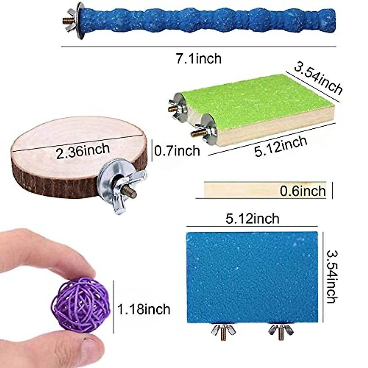 NEWCOMDIGI Colorful Bird Perch Stand, Birdcage Toys, Natural Wood Platform and Paw Grinding Sticks for Parrot, Budgies, Parakeet, Cockatiels, Hamster, Conure, Lovebirds, Gerbil, Rat, Mouse(12 PCS Set)