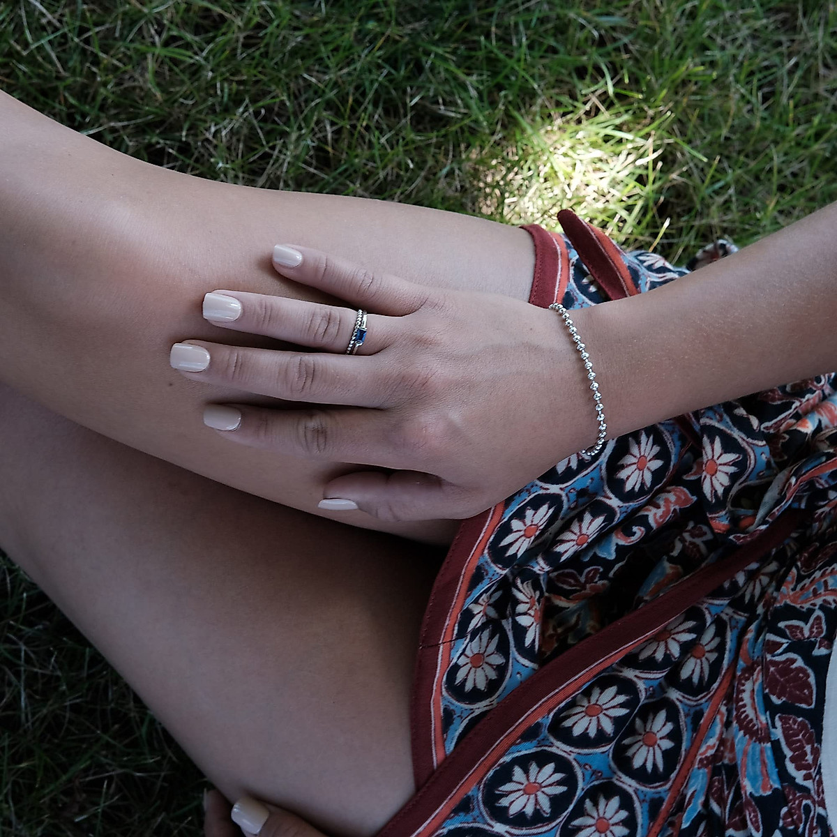 BLOSSOM & HUE CZ Stacking Ring [ .925 Sterling Silver ] - Size 8 - Dainty Vintage Stackable Baguette Blue CZ Band