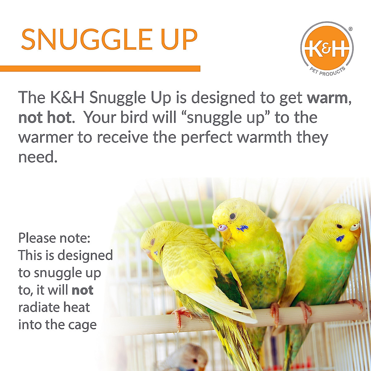 K&H Pet Products Snuggle-Up Bird Cage Heater, Bird Cage Accessory, Exotic Bird Warming Panel for Medium/Large Exotic Birds Like Parrot, Cockatoo, Macaw, African Gray - Large 7 X 4in Gray 12V
