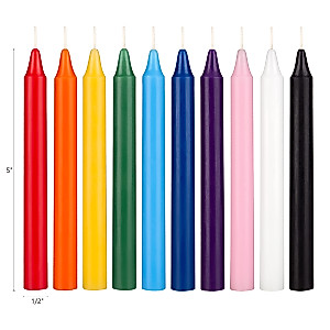 Mega Candles 100 pcs Unscented Assorted Colors Mini Taper Candles, 5 Inch Tall x 1/2 Inch Diameter, Casting Chimes, Rituals, Spells, Vigil, Witchcraft, Wiccan, Meditation, Altar, Magic, Metaphysical