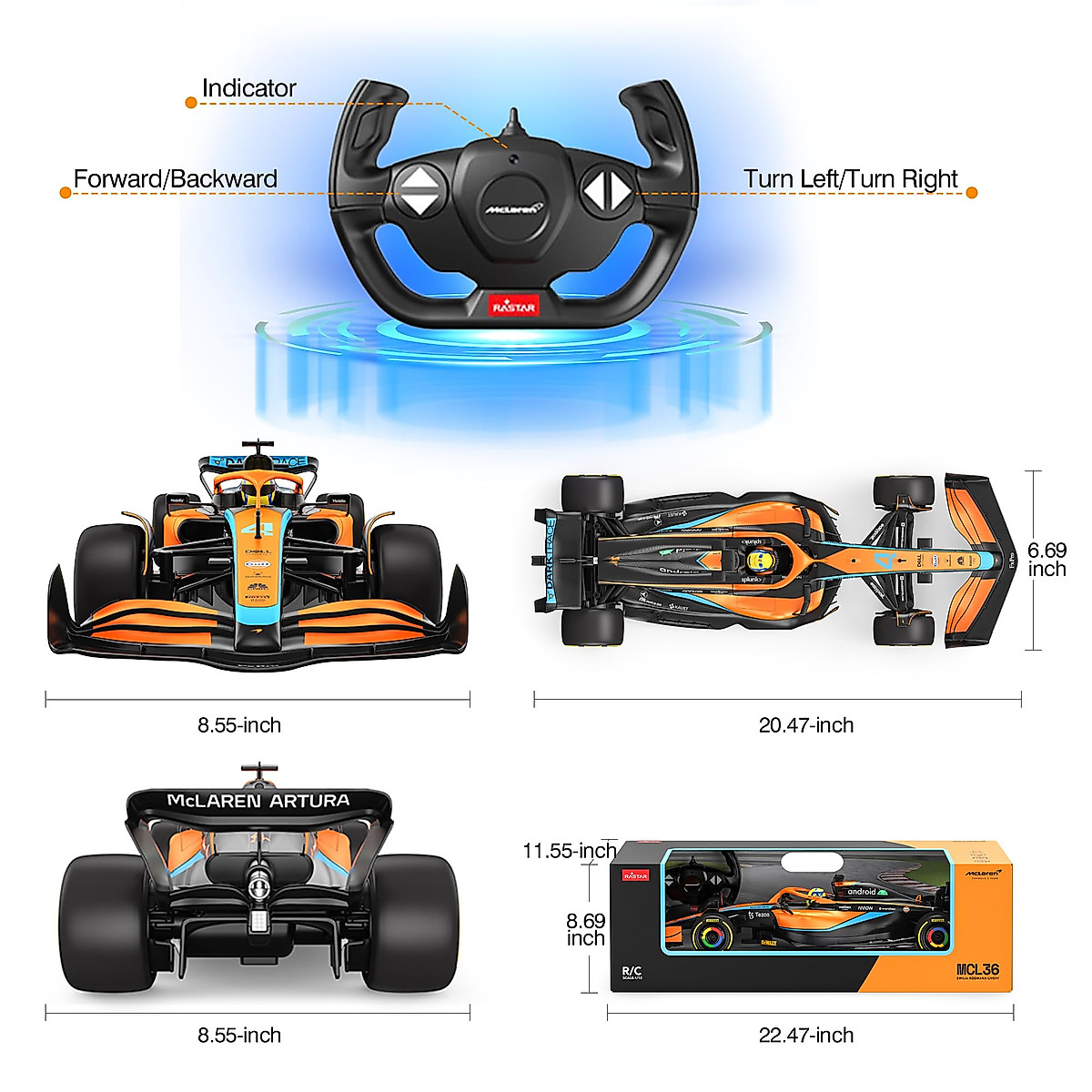 ZMZ F1 Remote Control Car 1:12 Scale Large Size F1 RC Car Officially Licensed RC Series McLaren F1 MCL36, Suitable RC Cars for Adults & Kids, Boys Girls Age 6-12 Years Birthday Ideas Gift