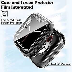 QHOHQ 2 Pack Hard PC Case Suitable for Apple Watch Series 8 45mm & Series 7 45mm with Tempered Glass Screen Protector, Full Coverage, Touch Sensitive, Ultra-Thin HD Bumper Protective Cover - Clear