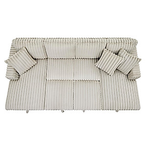 122'' Convertible U-Shaped Faux Rabbit Fur Plush Sectional Sleeper Sofa, Upholstered Cloud Couch Pull-Out Sofa Bed with Storage Chaise and 3 Throw Pillows for Living Room (Khaki, 122'' x 64'')