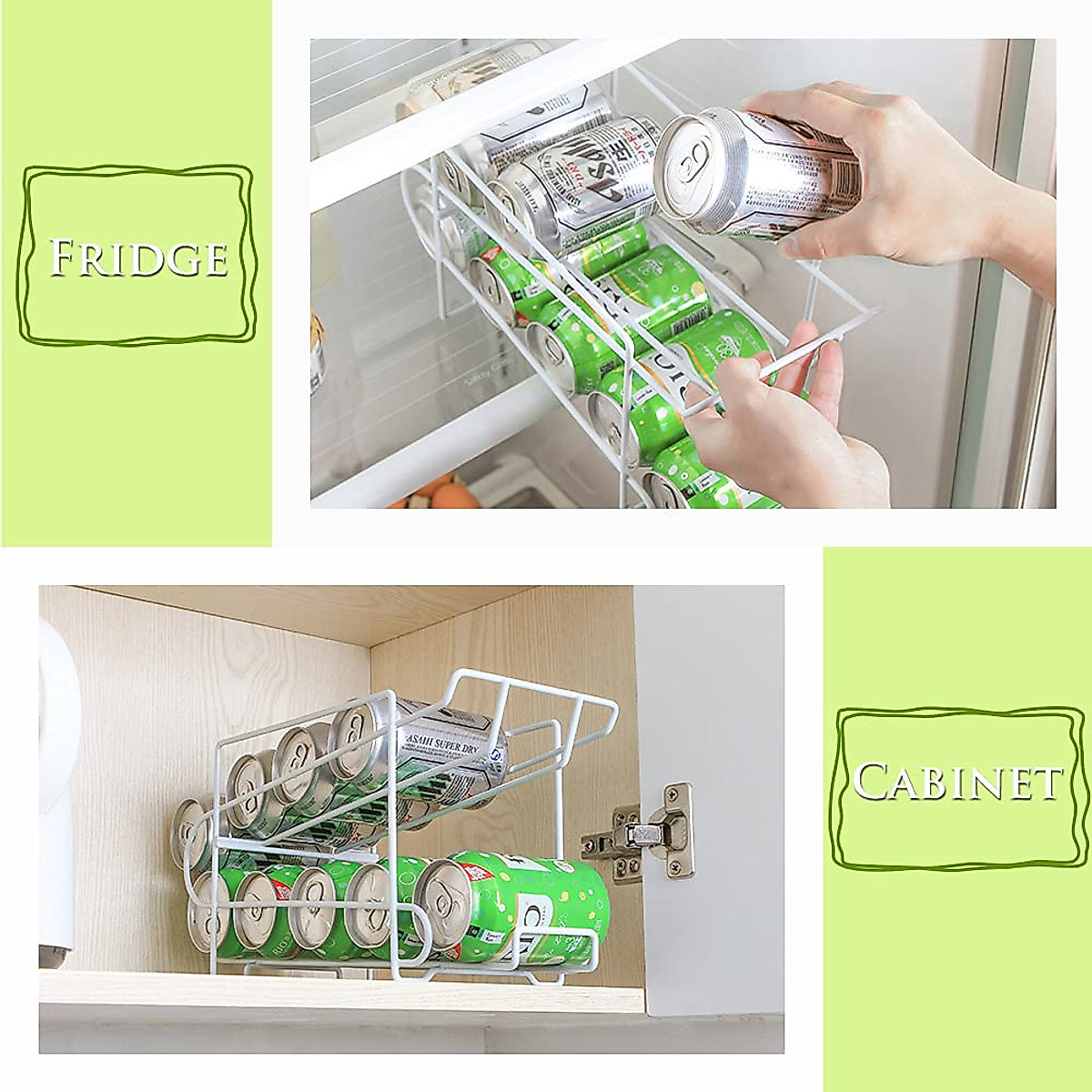 Povinmos Soda Can Rack Beverage Dispenser, Can Organizer Holds up to 10 Cans for Refrigerator, Kitchen Cabinet or Pantry-Dispenser 10 Standard Size 12oz Soda Cans or Canned food