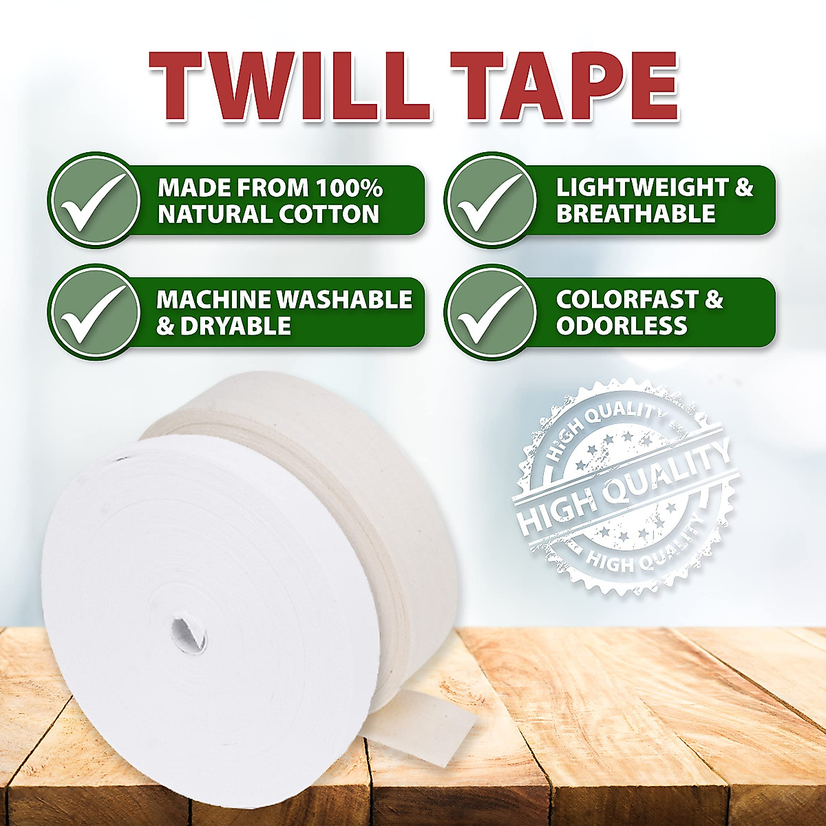 Mandala Crafts White Twill Tape 2 Inches Cotton Webbing Strap - 50 Yds White Cotton Ribbon Herringbone Tape - Cotton Bias Tape for Sewing Seam Binding