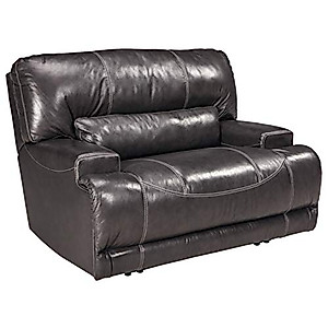 Signature Design by Ashley McCaskill Leather 2 Seat Oversized Manual Reclining Sofa, Dark Gray