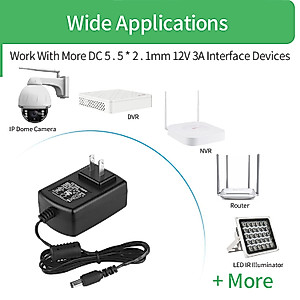 Security-01 [UL Certified] 2-Pack AC 100-240V to DC 12V 3A Power Supply Adapter 5.5mm x 2.1mm for CCTV Camera DVR NVR Led Light Strip UL Listed FCC