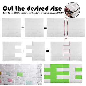 Sodeno 3D Wall Panels Peel and Stick, 14.5 Sq Ft Coverage,Printable Faux Brick Wallpaper Sticker with Self-Adhesive Waterproof Foam for Interior Wall Decor, Bathroom, Home Decoration (10 Pcs) (White)