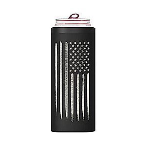 American Flag Skinny Can Cooler for Slim Beer & Hard Seltzer Cans | 12oz Stainless Steel Insulated Tall Can Cooler – Gifts for Veterans