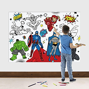 XFYCUTE Superhero Party Favors Hero Coloring Book Giant Coloring Poster Large Coloring Tablecloth Huge Table Cover for Superhero Birthday Party Supplies