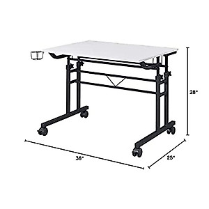 Techni Mobili Rolling Writing Height Adjustable Desktop and Moveable Shelf Desk, 25" D x 44.5" W x 28-39.75" H, White