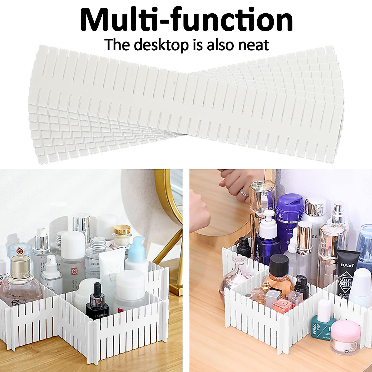 14.5 in White Adjustable Drawer Dividers, TWUTGAYW 8PC DIY Grid Drawer Organizer Dividers, Plastic Organizer Separator for Socks Underwear Makeup Cosmetic Clothes Can Help Tidy Kitchen Bedroom Dresser