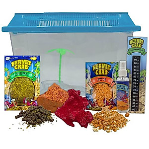 Ultimate All in One Hermit Crab Cage Starter Pack, Beginner Habitat Supplies Kit for Terrariums, Travel Cage, Food, Coral, Treats, and Thermometer, Colors May Vary, 7 Pieces