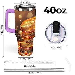 Grilled Cheese Sandwich 40 Oz Tumbler Insulated Stainless Steel Water Bottle Travel Mug Car Cup with Handle And Straw