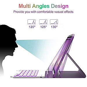 iPad Air 5th 2022/Air 4th 2020 Generation Case with Keyboard 10.9 Inch, 7 Colors Backlit- Detachable Bluetooth Keyboard- Slim Folio Stand with Pencil Holder for Pro 11 Inch 4th/3rd/2nd/1st Gen, Purple