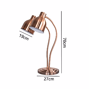 ZXT Food Warming lamp Single/Double Bulbs Buffet Display Heating Preservation Light,Commercial Portable W250 Heat Lamp (Color : Copper, Size : Double Head)