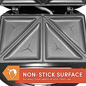 Elite Gourmet ESM2207 Maxi-Matic Sandwich Panini Maker Grilled Cheese Machine Tuna Melt Omelets Non-Stick Surface, 2 Slice, Black