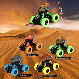 FDUFN 4 Pcs Dinosaur Toys Pull Back Cars Dino Toys for 3 Years Old and Up Boys and Girls, Toddlers Toy Age 3, 4, 5, 6, 7, 8, 9, T-Rex Dinosaur Games Monster Trucks, Christmas Birthday Gifts for Kids