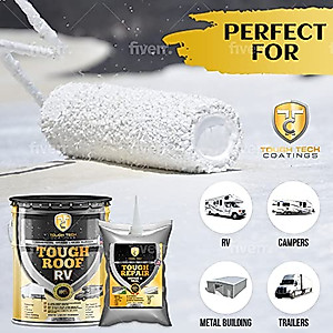 Tough Tech Coatings RV Roof Sealant Coating Kit- Waterproofing for RVs, and Trailers 30 feet Long - Lifetime Protection - 87% Solar Reflective - 5 Gal White
