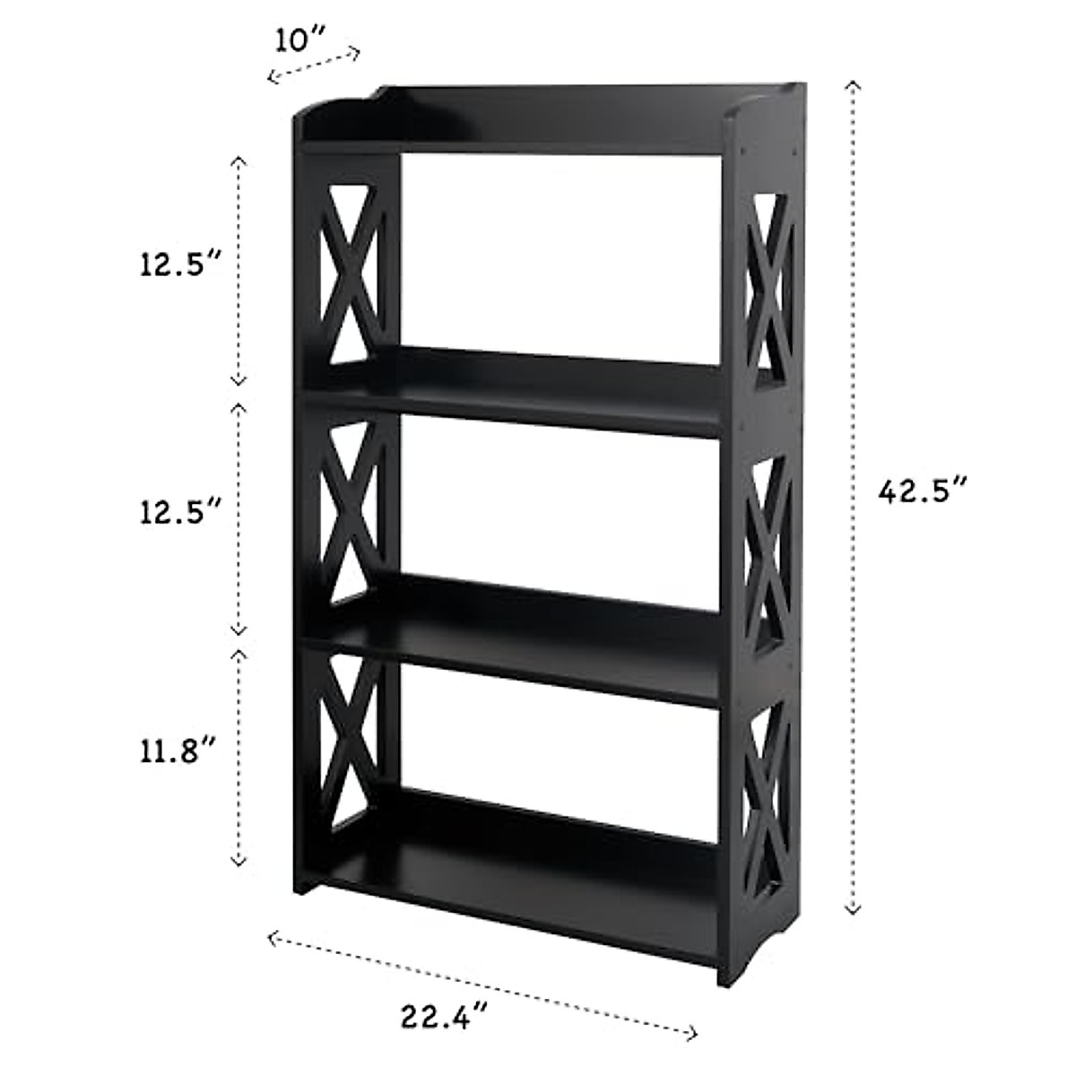 YCICI Open Bookshelf, 4 Tier Bookcase, Small Book Shelf, Wooden Book Shelf Kitchen Shelf, Freestanding Display Storage Shelves for Bedroom, Living Room and Office (Black)
