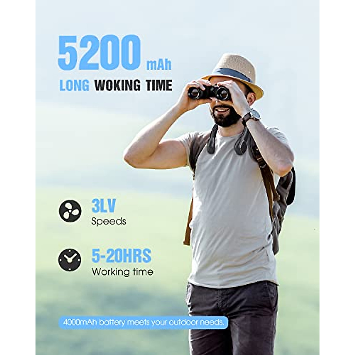 Bladeless Neck Fan, Portable Fan Rechargeable, Personal Fan, Hands Free Around the Neck Fan, 3 Speeds 4000mAh Battery Operated Wearable Cooling USB Hanging Neck Fan for Office, Travel, Outdoor