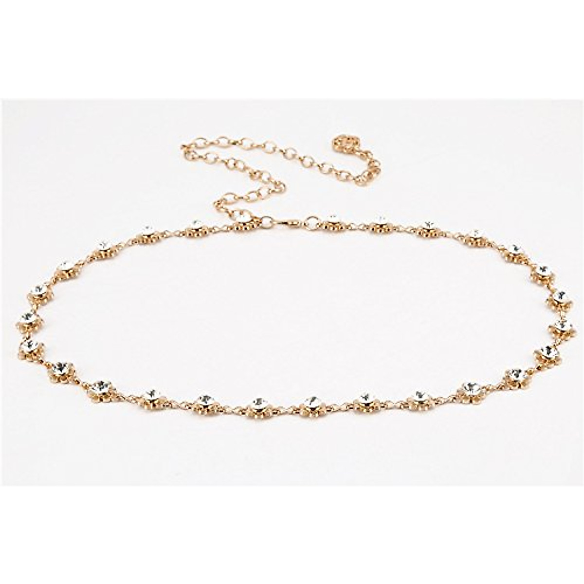 QTALKIE Sparking Crystal Rhinestones Flower Body Chain for Skirt Beach Belly Body Waist Chain Jewelry Necklace for Women (Gold)