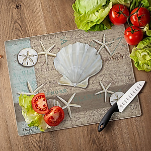 CounterArt Linen Shells 3mm Heat Tolerant Tempered Glass Cutting Board 15” x 12” Manufactured in the USA Dishwasher Safe