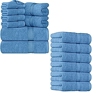 Utopia Towels Bundle Pack of 14-2 Bath Towels, 4 Washcloths, 8 Hand Towels- 600 GSM Ring spu Cotton- Ultra Soft and Highly Absorbent- Versatile- Perfect for Home, Hotel, Spa, Restaurants (Electric B
