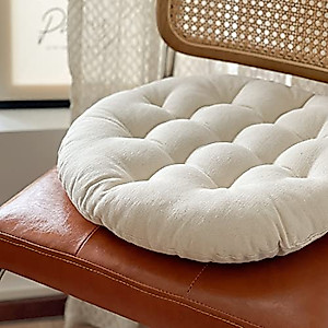 Lemfux Recycled Fabric Natural White Seat Cushion for Office Chair/Desk Chair, Soft Thick Sustainable Material Kitchen Chair Cushions, Modern Simple Round Dining Room Chair Cushion, 16x16x2.4 in