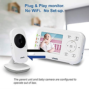 VTech Video Baby Monitor with 1000ft Long Range, Auto Night Vision, 2.8” Screen, 2-Way Audio Talk, Temperature Sensor, Power Saving Mode, Lullabies and Wall-mountable Camera with bracket, White