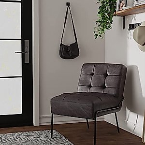 eLuxurySupply Armless Accent Chair | Upholstered Modern Living Room Chair with Metal Frame and Elegant Pintucking | Premium, Comfortable High Density Foam Cushion | Easy Assembly | Faux Black Leather
