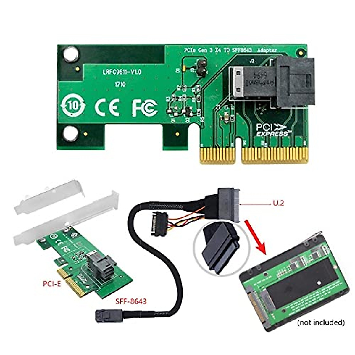 NFHK PCI-E 3.0 4.0 to SFF-8643 Card Adapter and U.2 U2 SFF-8639 NVME PCIe SSD Cable for Mainboard SSD