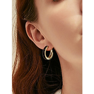 GLOQUAT CZ Gold Black Hoop Earrings 14K Gold Plated Hoop Earrings for Women Vintage Black Cubic Zirconia Hoop Earrings Fashion Round Circle Hoops Earrings for Women 25mm