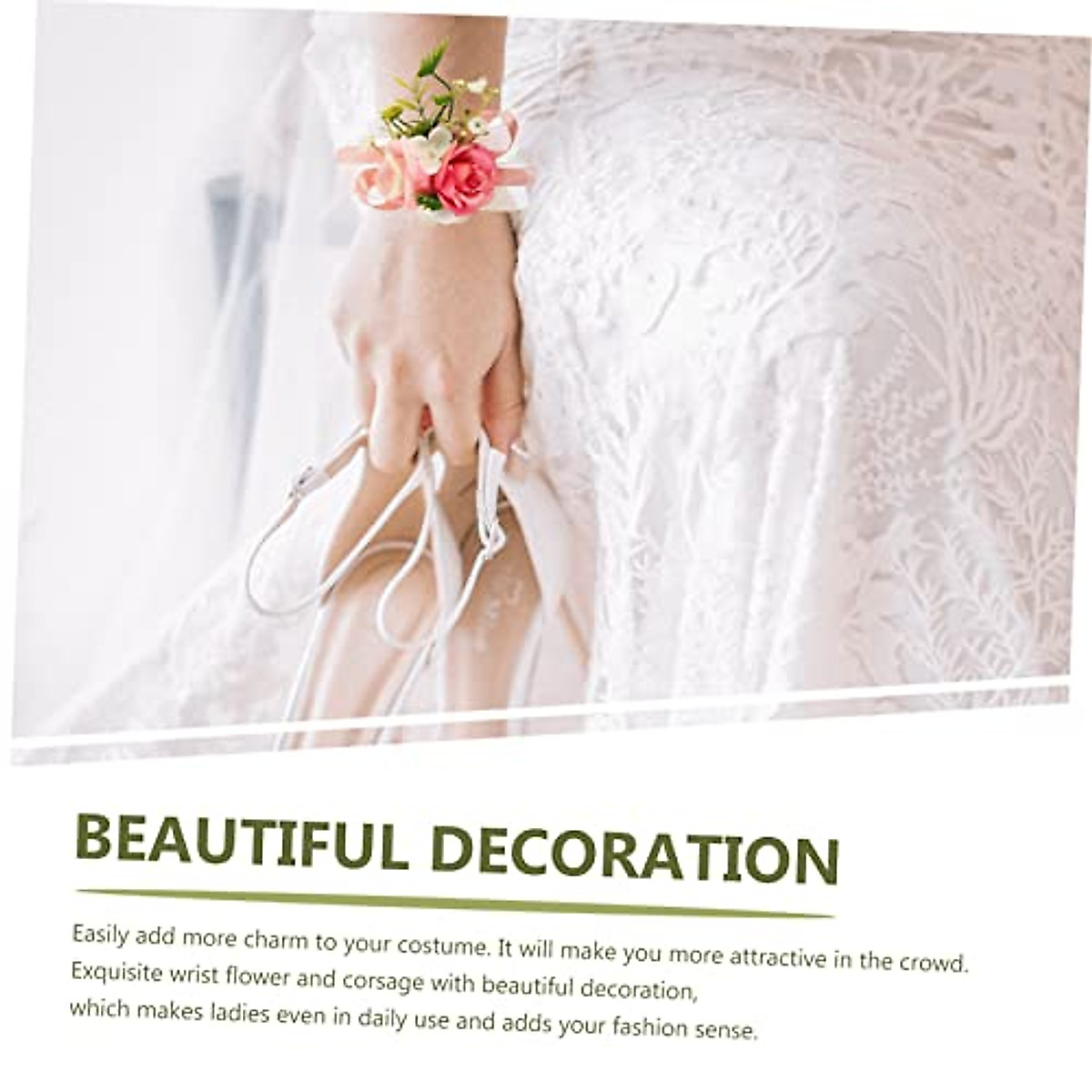 VOSAREA 1set Wrist Flowers and Corsages Finger Ring Bracelet Garland Decor Prom Bracelet Corsage Wrist Band Boutonniere Brooch Pin Corsage Wristlet Wedding Bride Wrist Corsage Pink Wreath