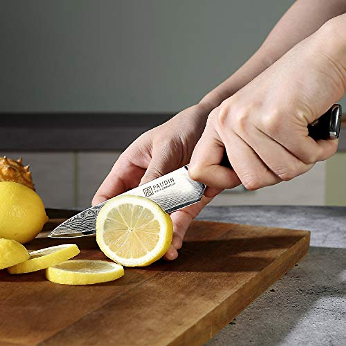 PAUDIN Utility Knife, 5'' Paring Knife, Damascus Kitchen Knife, 67-Layer Forged Blade Ultra Sharp Edge, Stainless Steel Knife, Full Tang G10 Handle with Triple Rivets, for Cutting Fruit and Vegetables