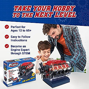 Playz V8 Combustion Engine Model Building Kit for Kids, Adults - STEM Hobby Toy, Educational Engineering & Science Kit for Aspiring Engineers Ages 12+ w/ DIY Guide & Realistic Mini Parts That Run