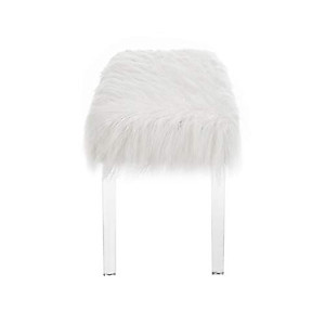 Roundhill Furniture Valley Faux Fur Bench with Acrylic Legs, White