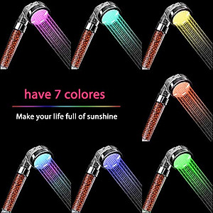 Nosame® Led Shower Head, Filter Filtration High Pressure Water Saving 7 Colors Automatically No Batteries Needed Spray Handheld Showerheads 1.6 GPM for Dry Skin & Hair
