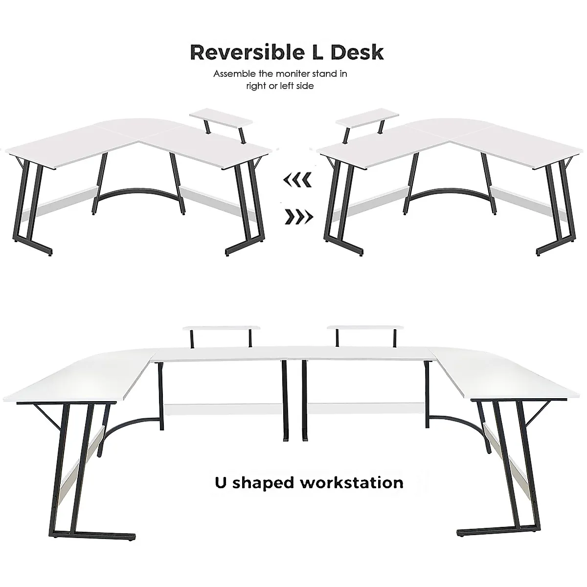 Lufeiya L Shaped Desk White Corner Computer Desks for Small Space Home Office Student Study Bedroom PC Work,51 Inch Modern L-Shaped Writing Table with Monitor Stand