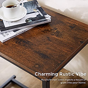 VANOMi C Shaped End Table, Living Room Sofa Small Side Table, Small Space Snack Table and Bedside Table with Wooden Metal Frame in Bedroom